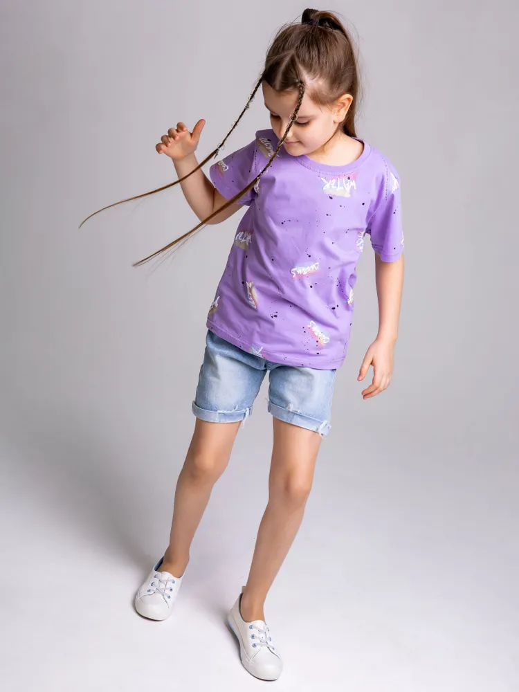 Conjunto de camiseta morada y short vaquero para niña - Venta al por ...