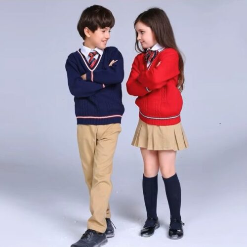 Autumn Red Kid Knitted Primary School Uniforms Suit - TrueKung Fashion