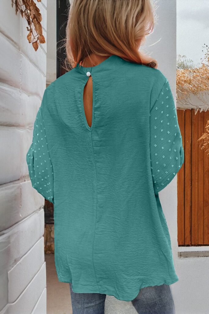 Skobeloff Swiss Dot Balloon Sleeve Loose Blus - TrueKung Fashion