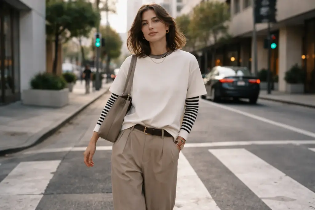 T Shirt Over Long Sleeve: The Row-Coded Layering Trend